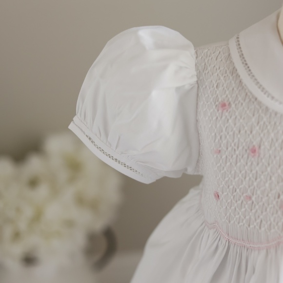 Feltman Brothers | Dresses | White Smocked Rosebud Dress Heirloom Pink ...